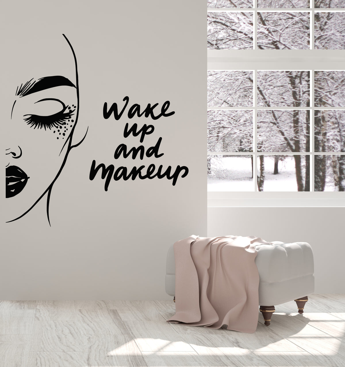 Vinyl Wall Decal Girl Face Wake Up Female Makeup Beauty Salon Stickers ...