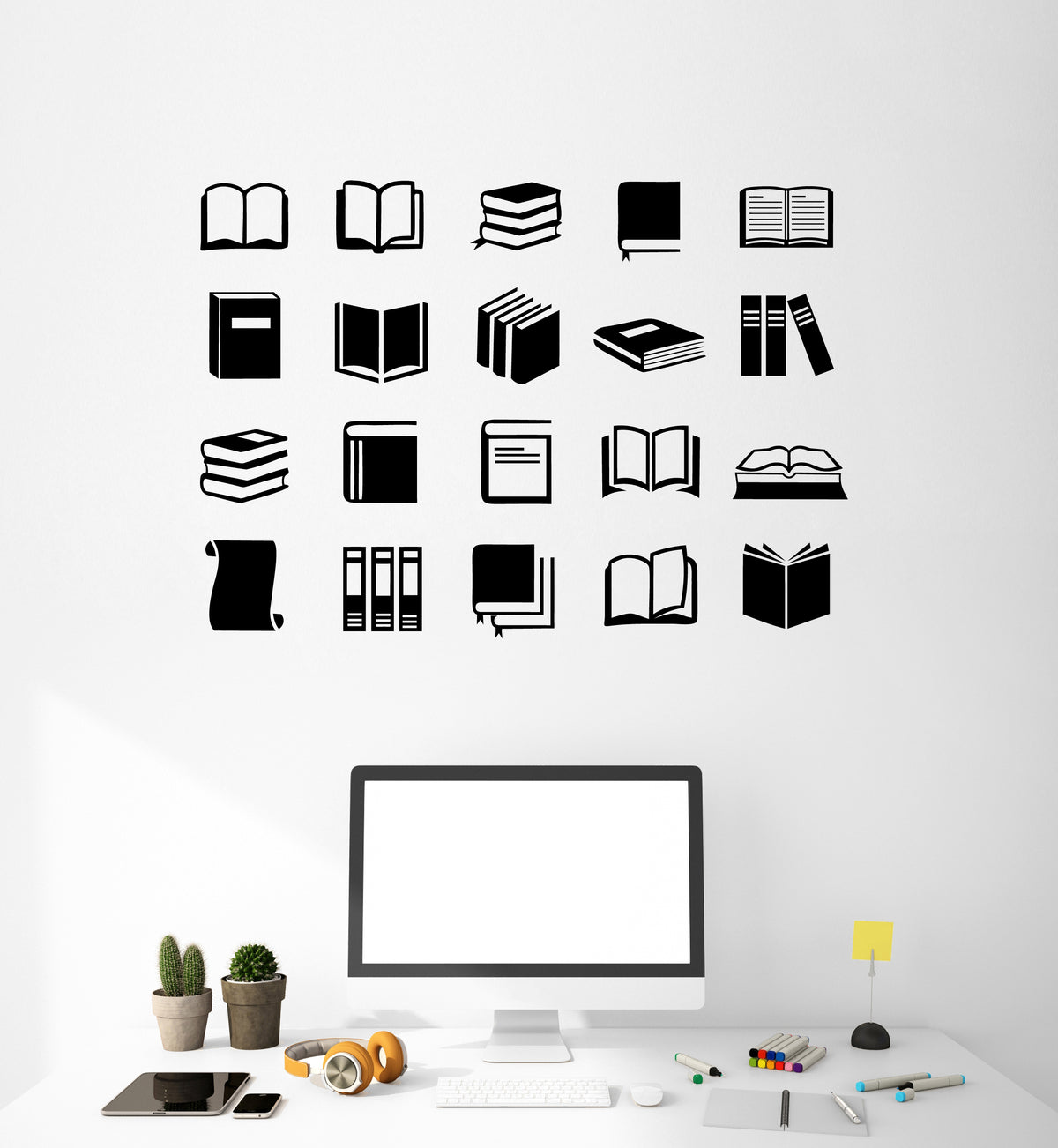 Many Books Vinyl Wall Decal Decor for Library Collection Book Store St ...