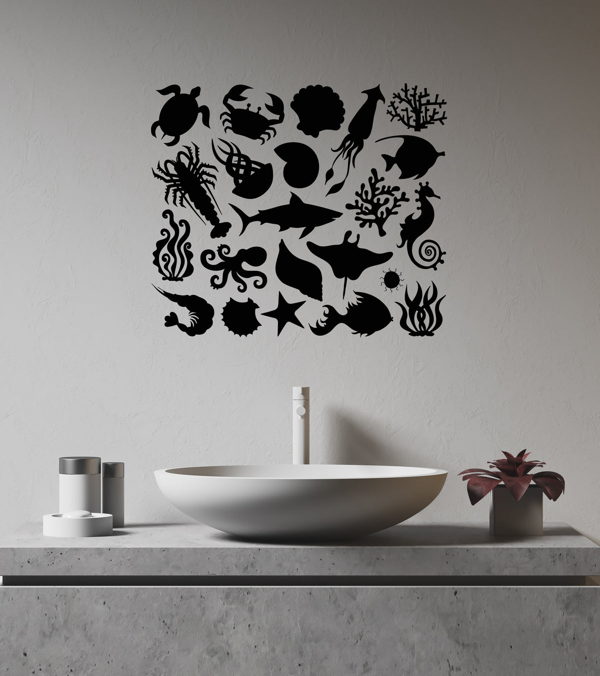 Marine Wall Vinyl Decal Collection Ocean Sea Animals Bathroom Pool Dec ...
