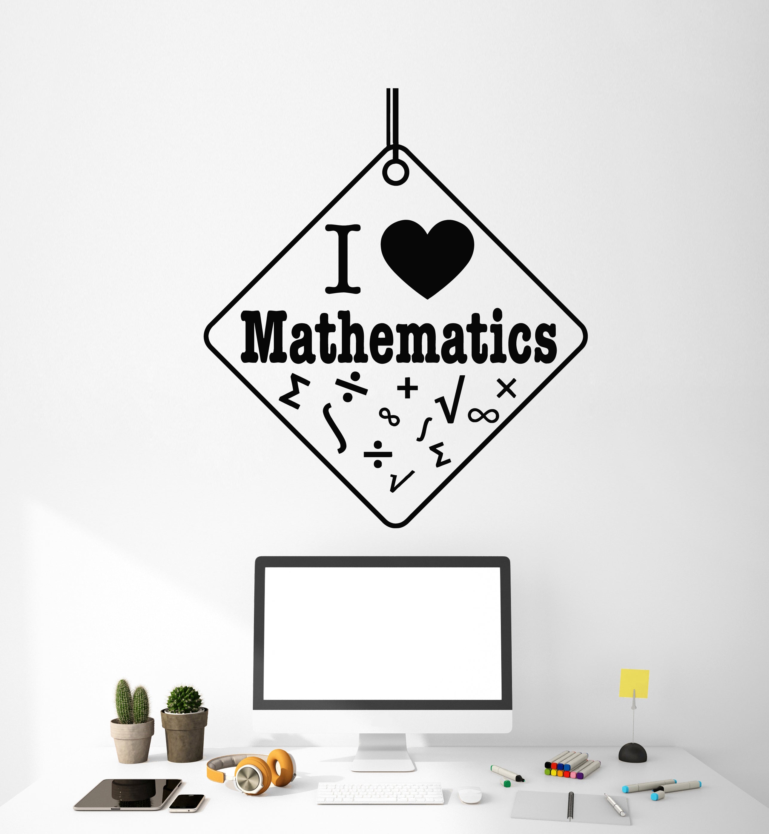 Vinyl Wall Decal Math Symbol I Love Mathematics School Classroom Stick ...