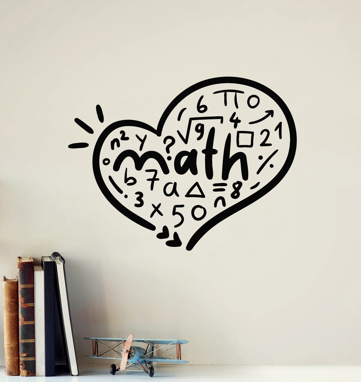 Vinyl Wall Decal Drawing Heart Shape Math Symbols School Stickers Mura ...