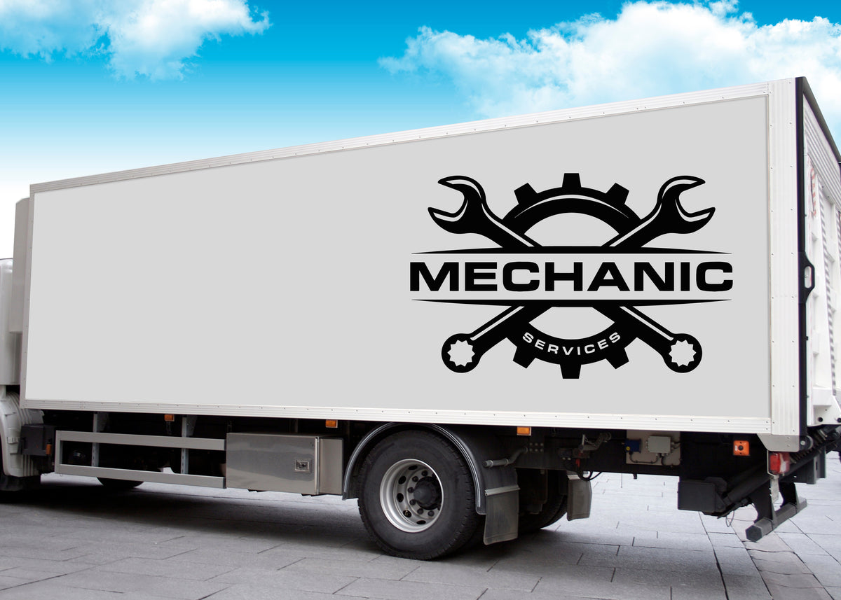 Vinyl Wall Decal Mechanic Auto Service Repair Logo Emblem Wrench Stick ...