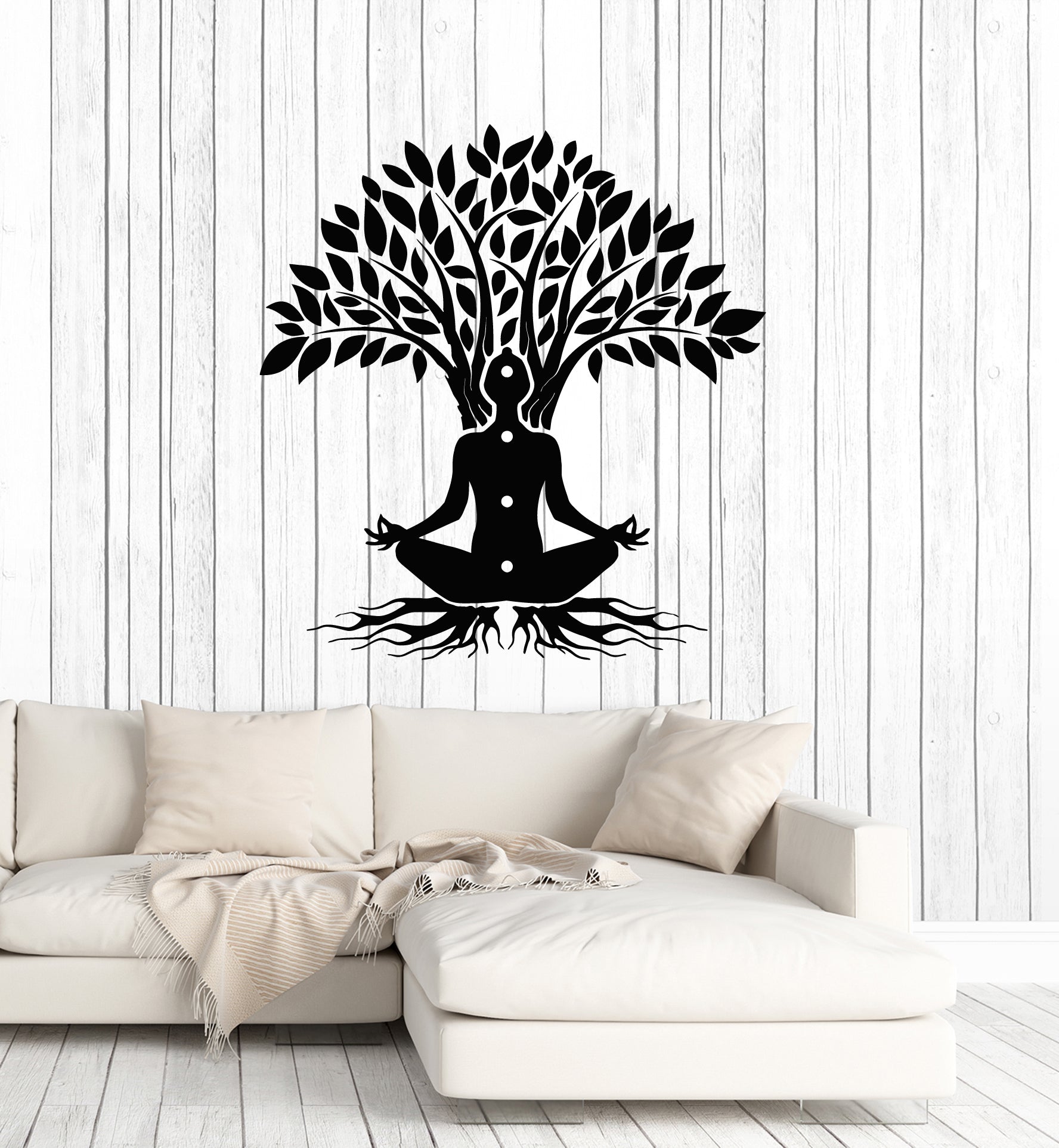 Vinyl Wall Decal Meditation Tree Girl Chakras Yoga Studio Stickers Mur ...