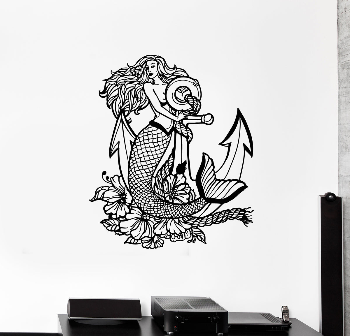 Vinyl Wall Decal Sexy Mermaid Fantasy Marine Girl Anchor Stickers Mura ...