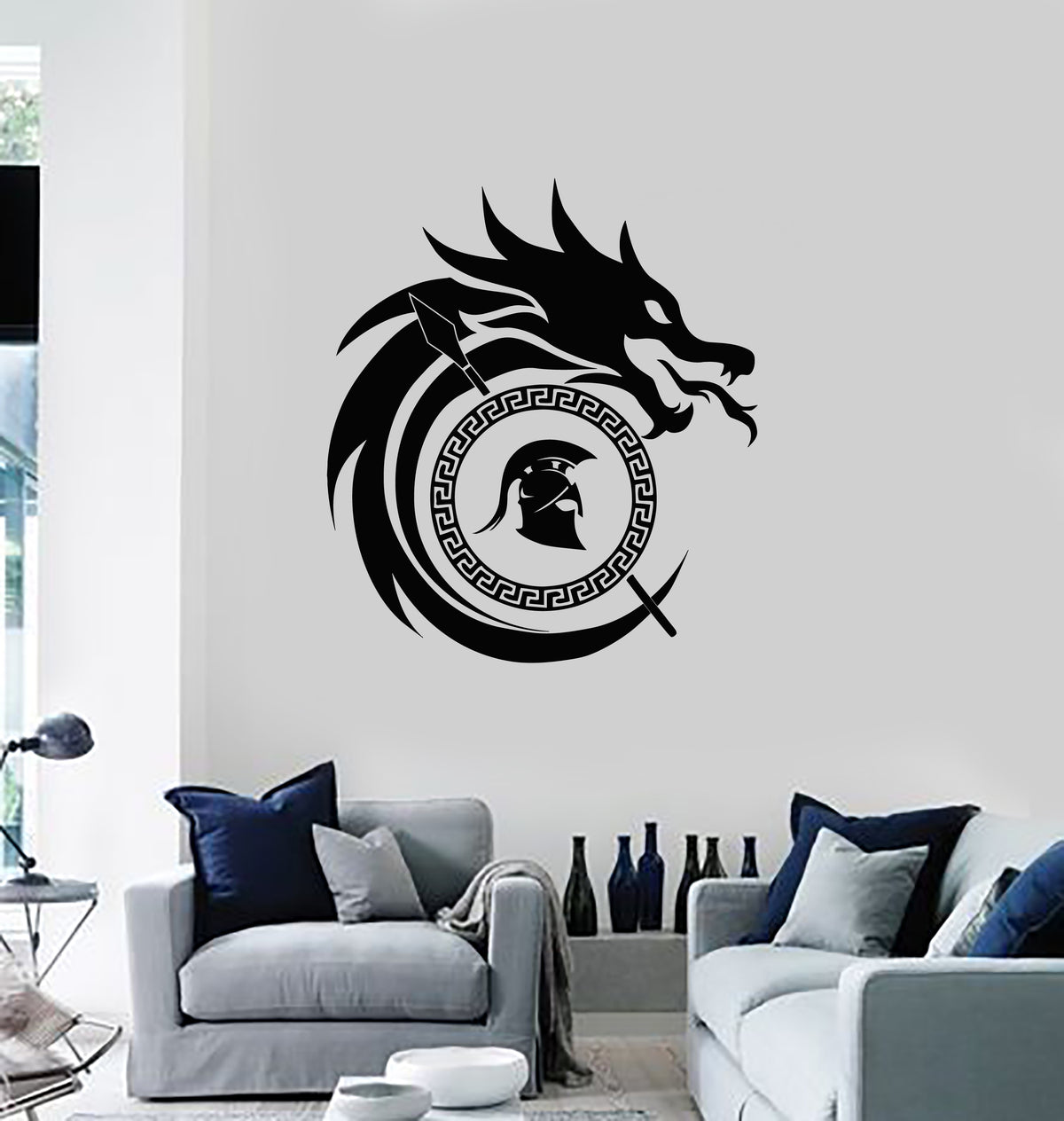 Vinyl Wall Decal Dragon Greek Shield Warrior's Helmet Spear Stickers M ...