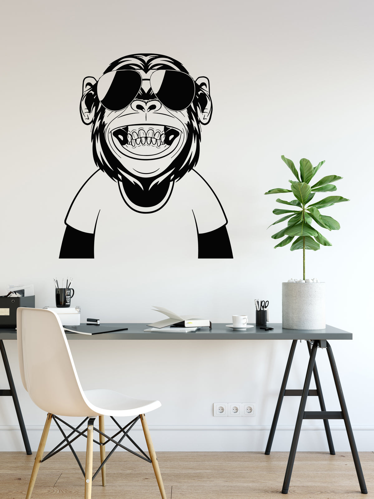 Vinyl Wall Decal Chimps Poster Funny Smiling Sunglasses Monkey Sticker ...