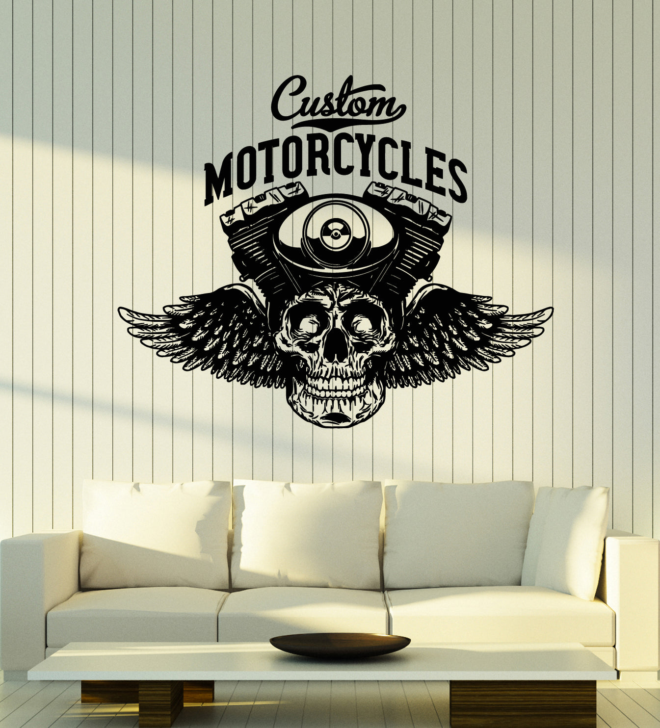 Vinyl Wall Decal Vintage Motorcycle Emblem Skull With Wings Stickers M ...