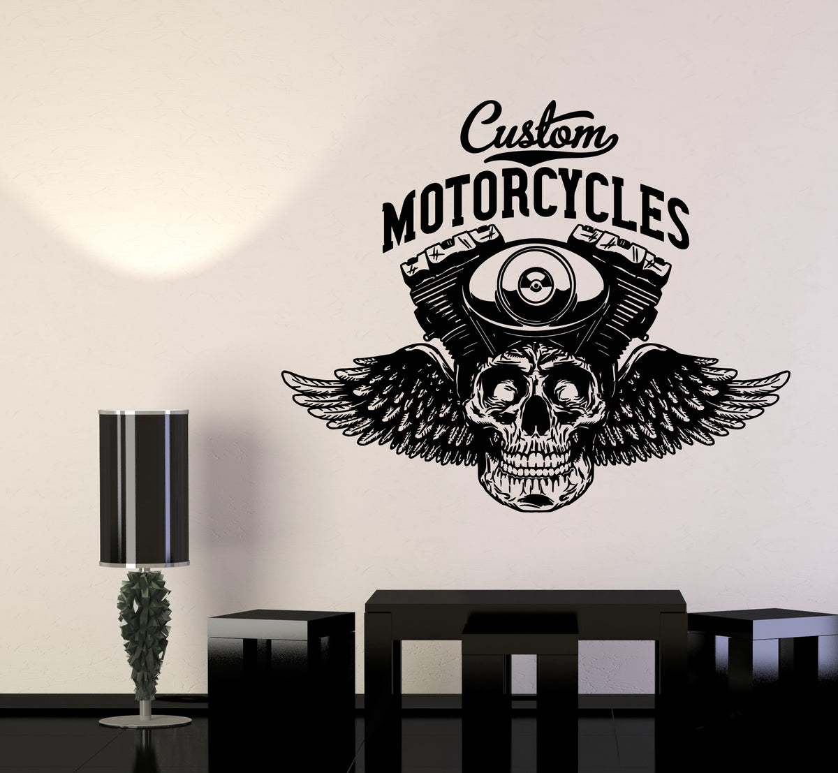 Vinyl Wall Decal Vintage Motorcycle Emblem Skull With Wings Stickers M ...