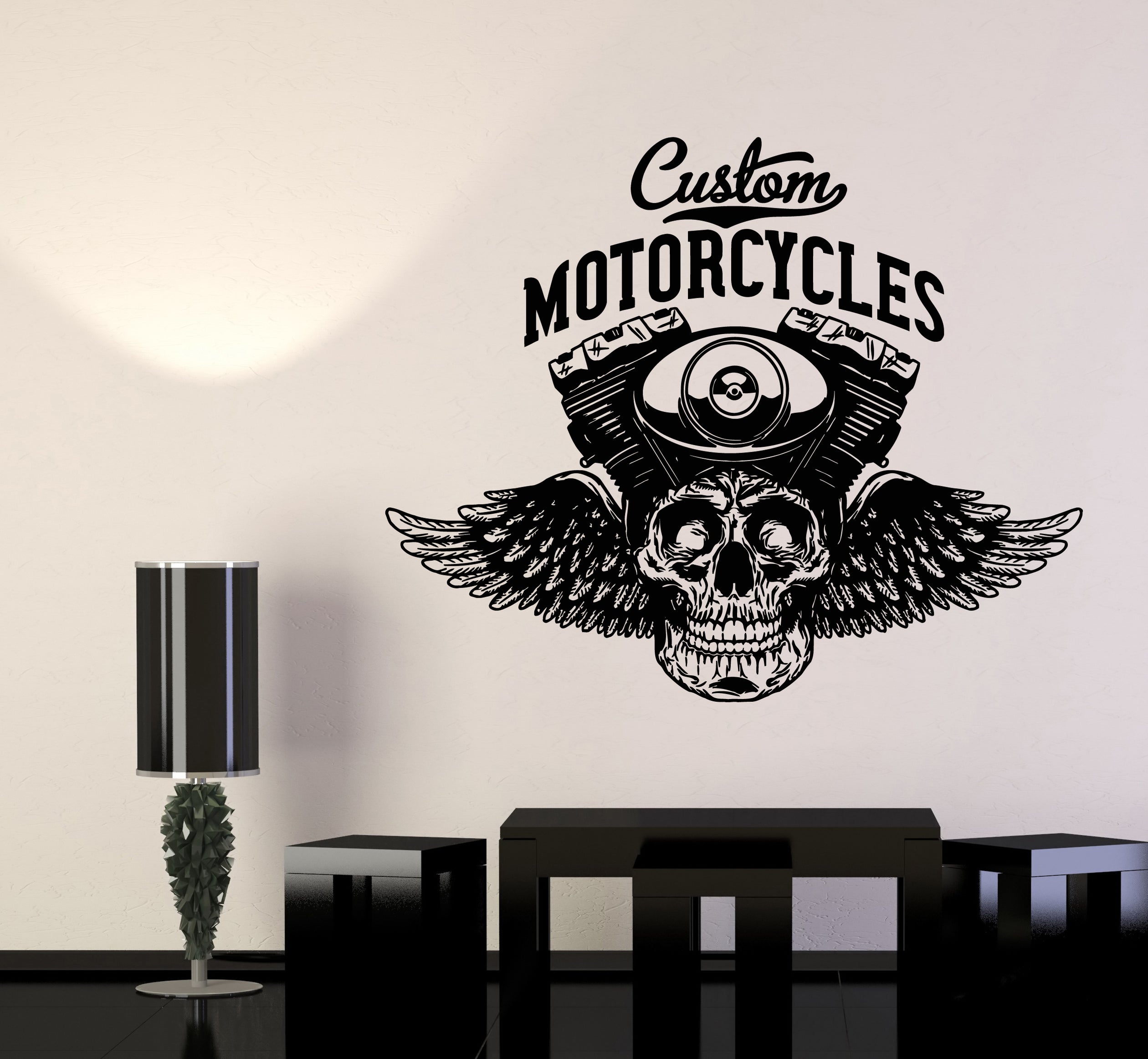 Vinyl Wall Decal Vintage Motorcycle Emblem Skull With Wings Stickers M ...