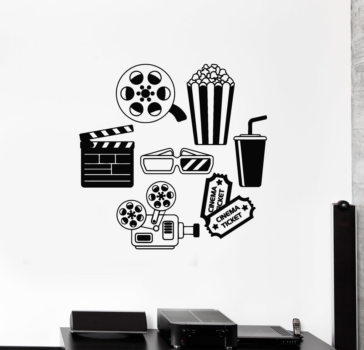 Vinyl Wall Decal Popcorn Cinema Films Movie Theatre Filming Stickers M ...