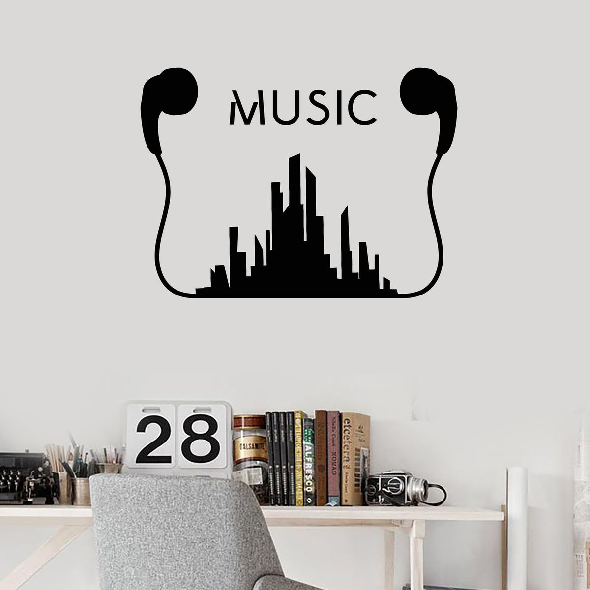 Vinyl Wall Decal Music Earphones Musical Art Urban Style Teen Room Sti ...