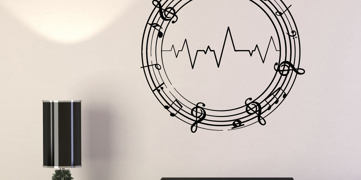 Vinyl Wall Decal Circle Cardiogram Heartbeat Musical Notes Stickers Mu ...