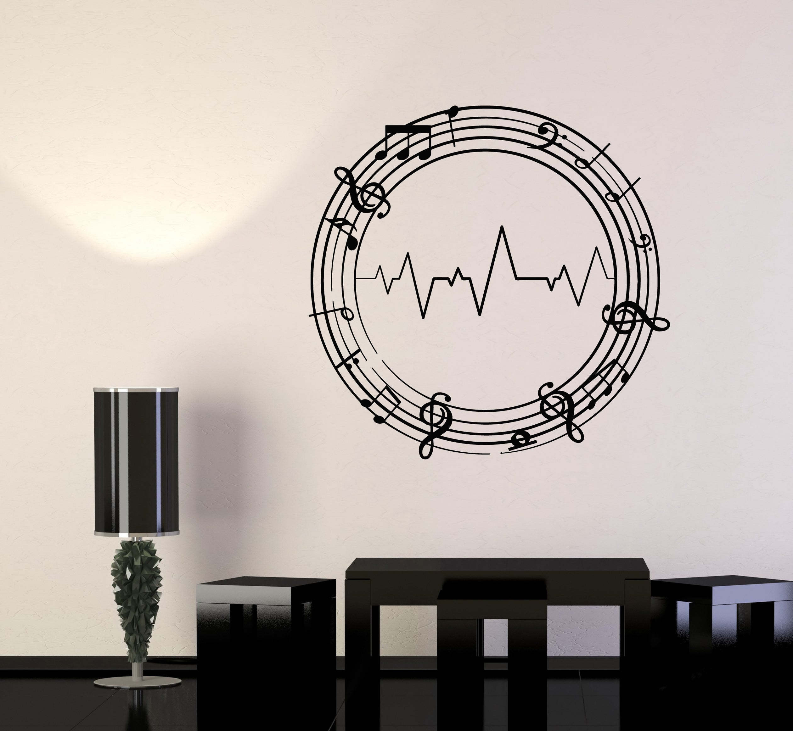 Vinyl Wall Decal Circle Cardiogram Heartbeat Musical Notes Stickers Mu ...