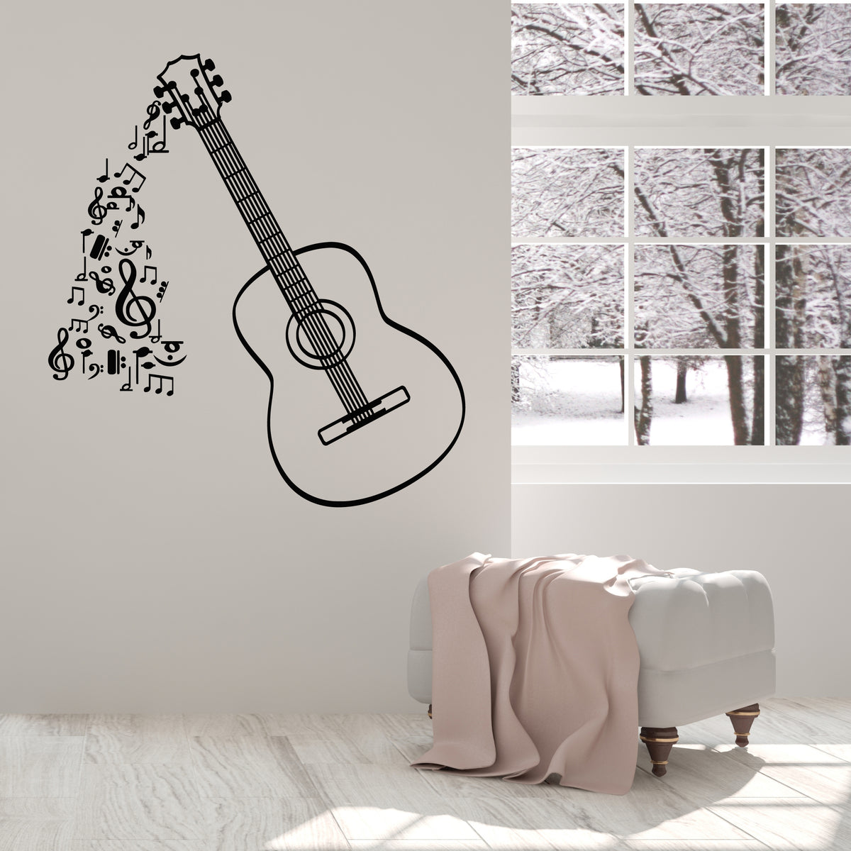 Vinyl Wall Decal Musical Notes Patterns Instrument Guitar Stickers Mur ...