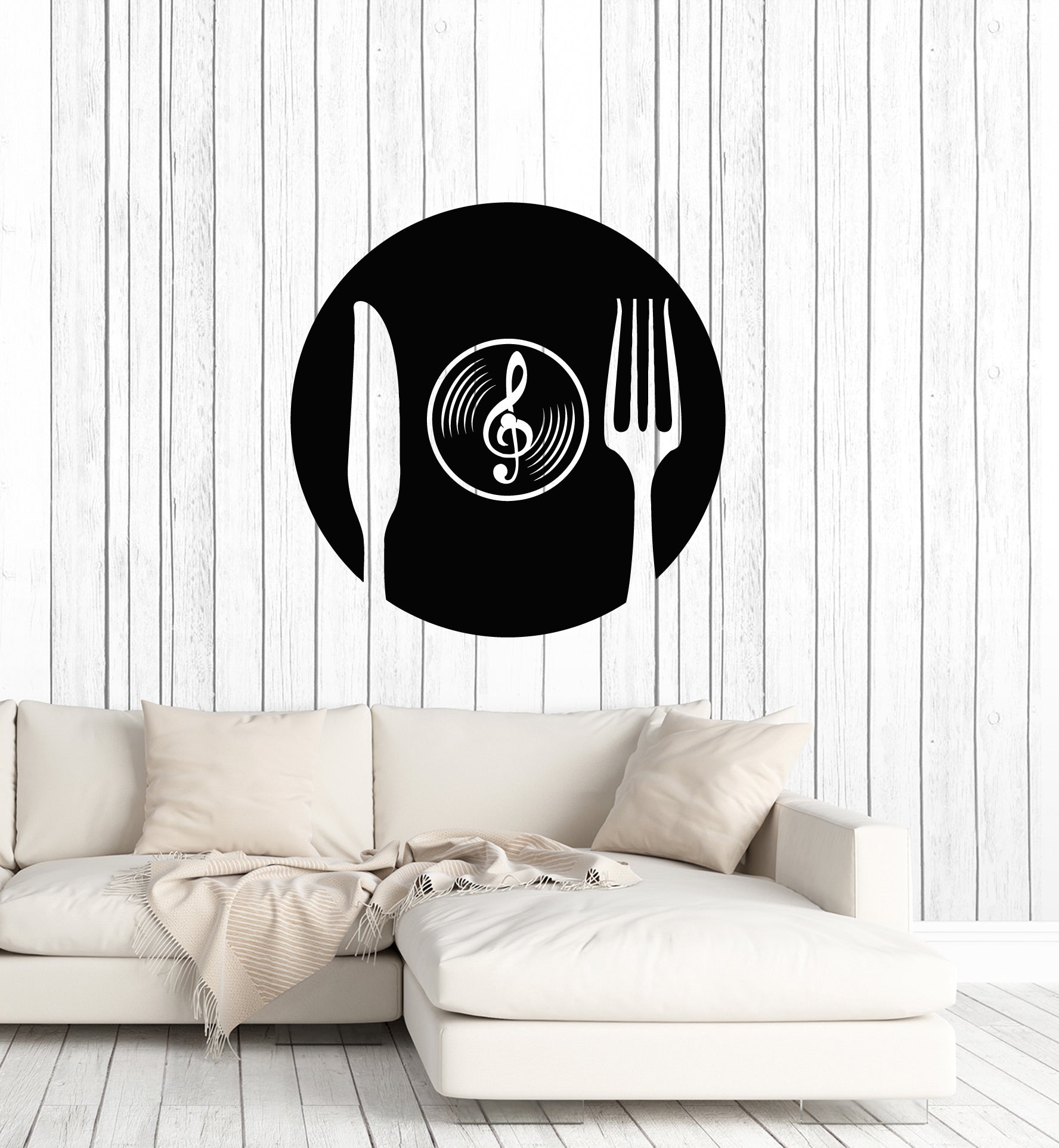 Vinyl Wall Decal Restaurant Menu With Music Record Cutlery Stickers Mu ...