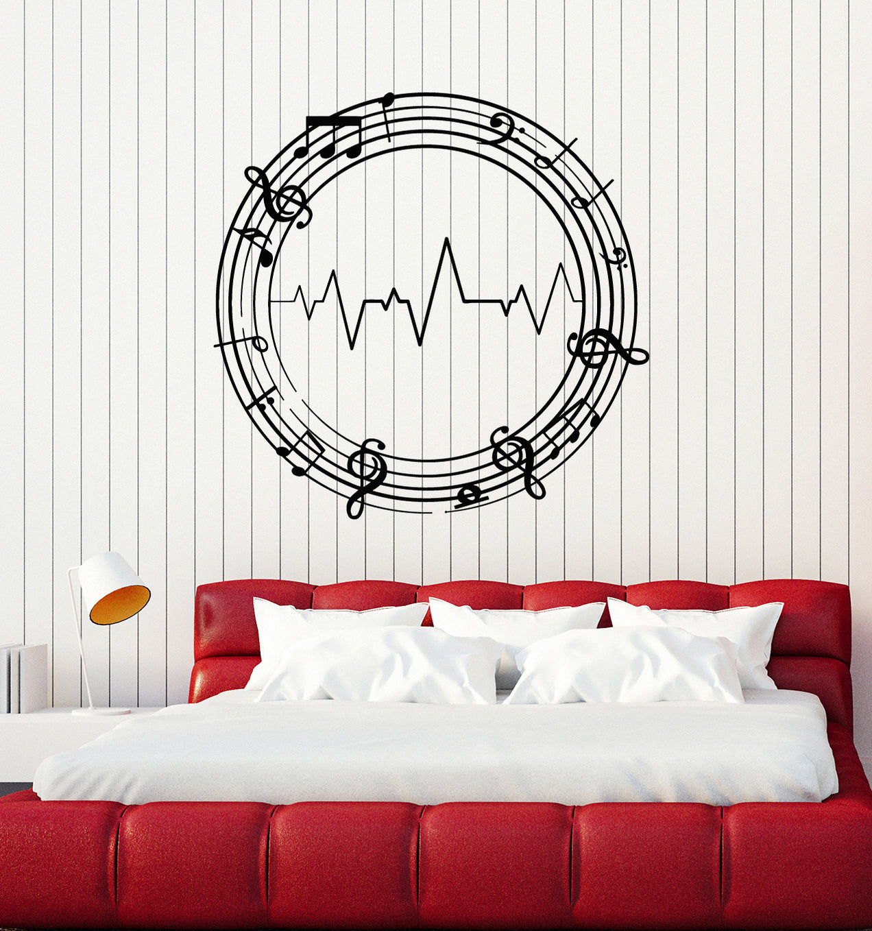 Vinyl Wall Decal Circle Cardiogram Heartbeat Musical Notes Stickers Mu ...