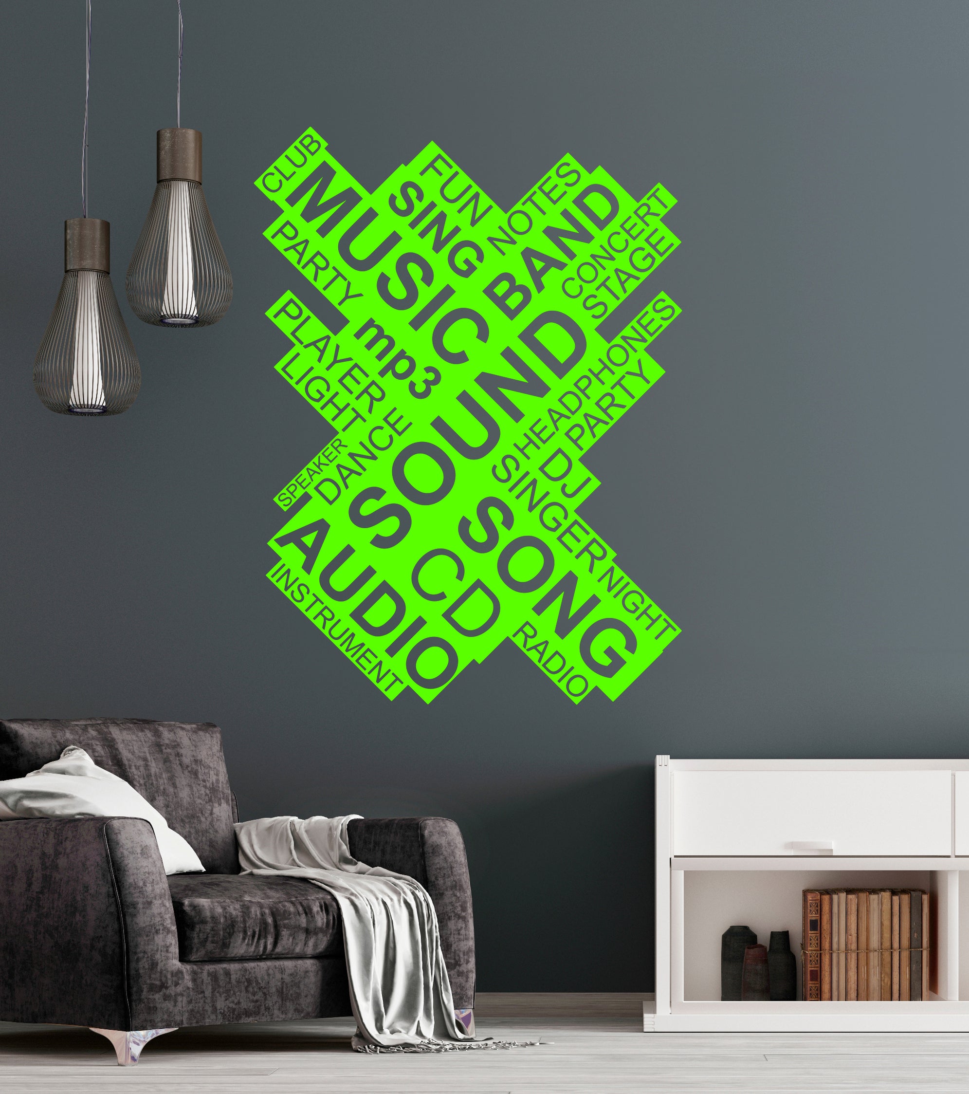 Vinyl Wall Decal Music Musical Words Cloud Singer Teen Room Decor Stic ...