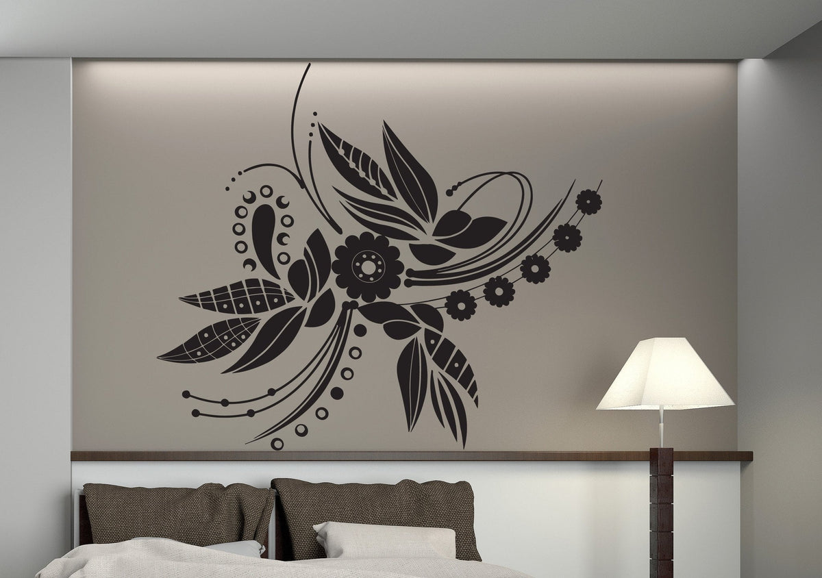 Vinyl Decal Beautiful Flower Floral Ornament for Decor Rooms Wall Stic ...