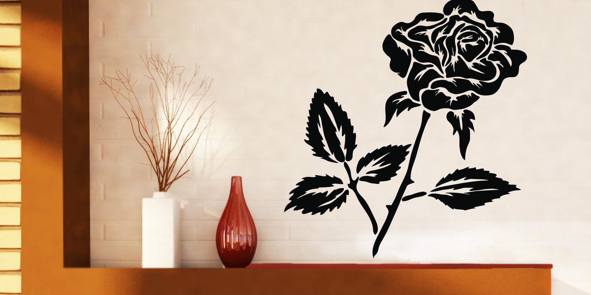 Vinyl Decal Beautiful Flower Bud Rose Thorns Leaves Wall Stickers Uniq ...