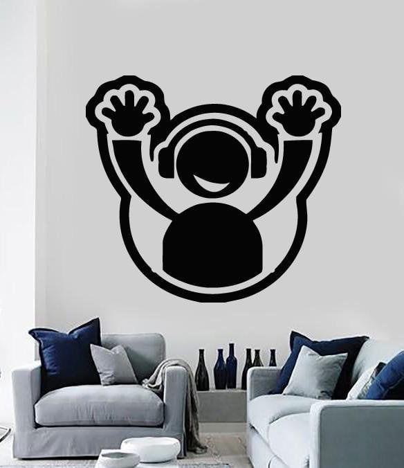 Wall Sticker Vinyl Decal DJ Headphone Plate Hands Up Club Party Decor ...