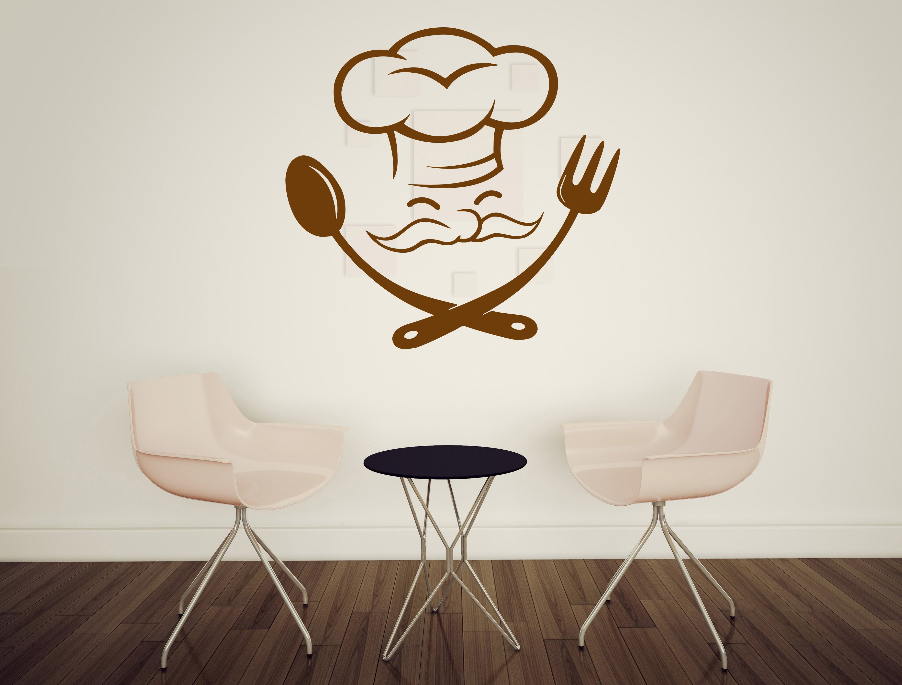 Large Vinyl Decal Cheerful Chef Master Chef Fork Spoon Wall Sticker (n ...