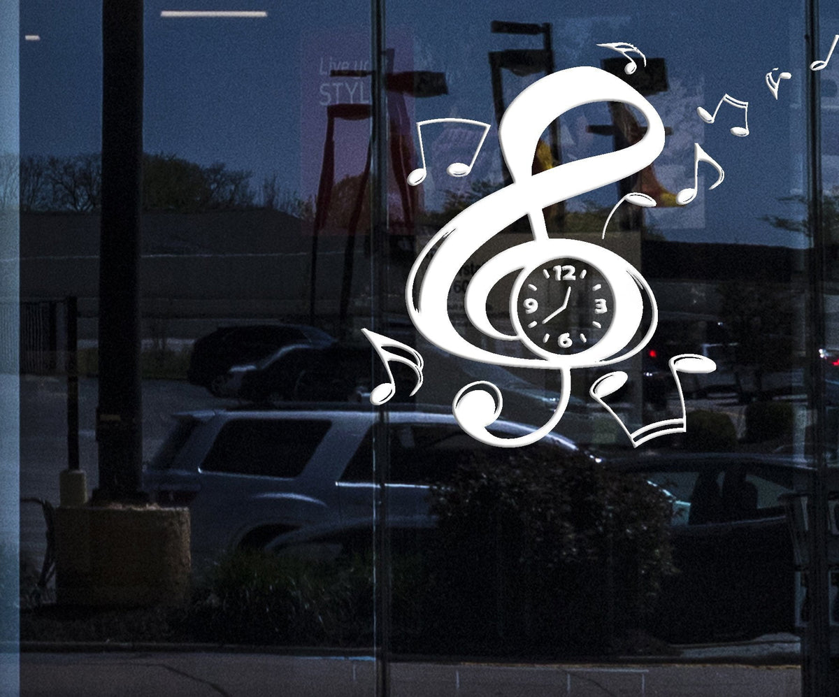 Window Sign Vinyl Decal Music Notation Clef Sign Arrows Clock Wall Sti ...