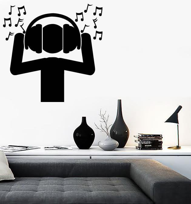 Large Vinyl Decal Fan DJ Music Headphones Sound Waves Notes Wall Stick ...