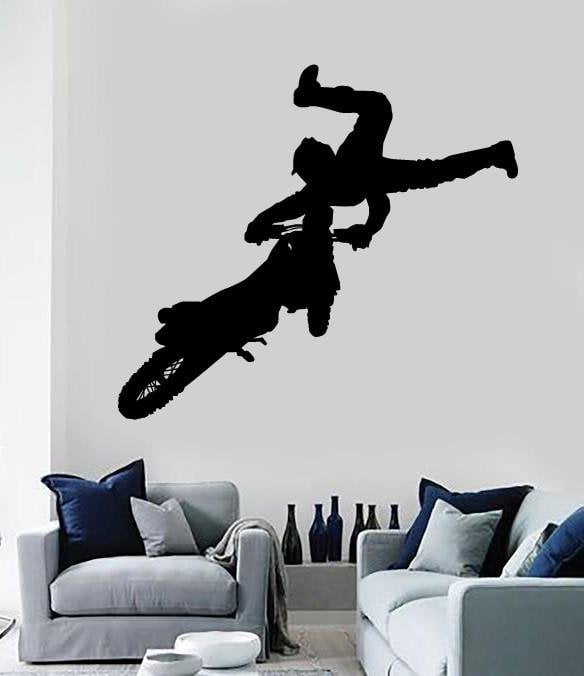Vinyl Decal Wall Sticker Motorcycle Racer Motocross Jump Stunt Decor U ...
