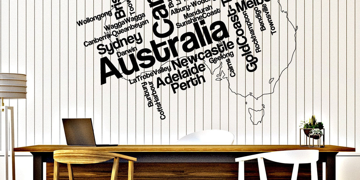 Wall Sticker Vinyl Decal Australia Map and Names of Cities in Continen ...