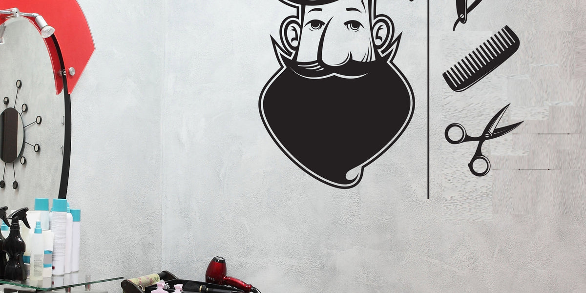 Large Vinyl Decal Wall Sticker Barber Shop Tools Elements Hair Salon A ...