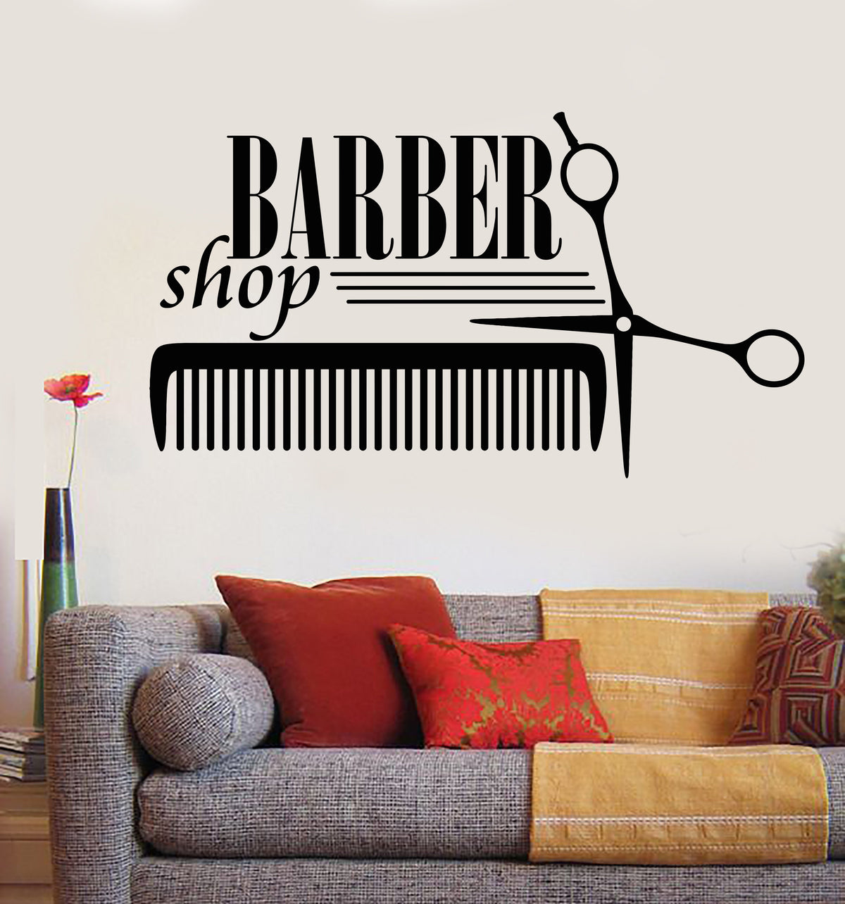 Vinyl Decal Wall Sticker Barber Shop Badges Tools Hair Salon Sign (n85 ...