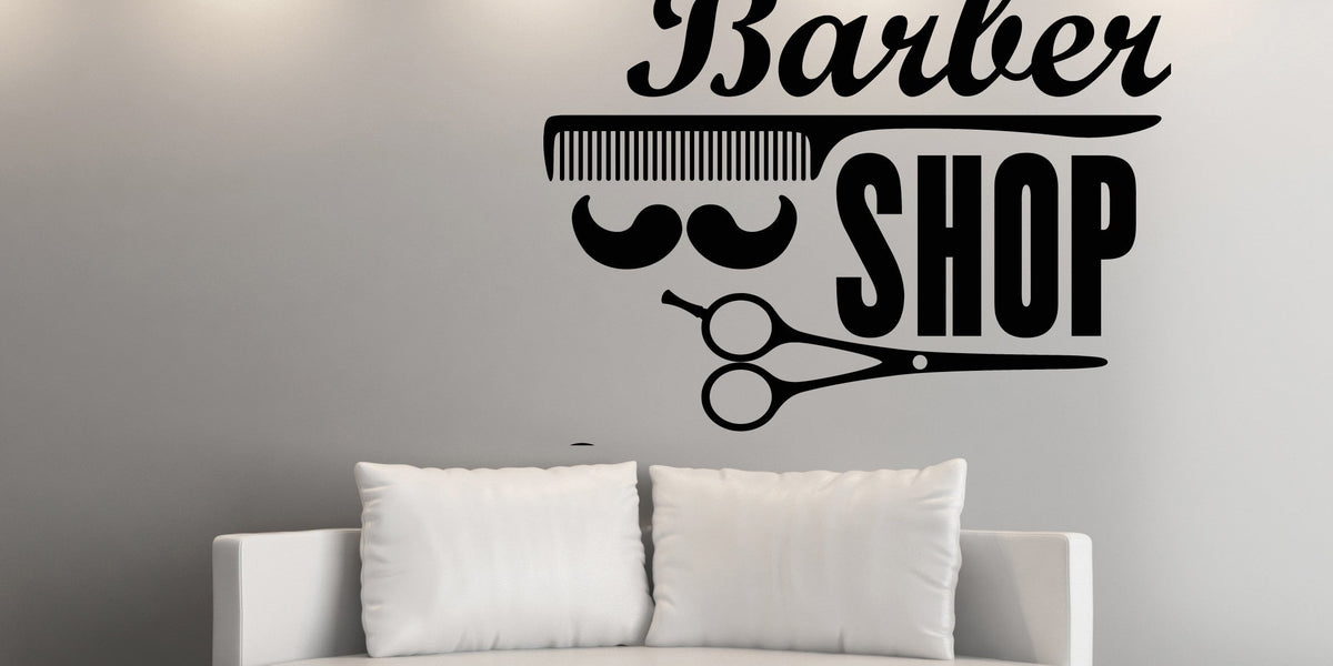 Large Vinyl Decal Wall Stickers Barber Shop Badges Tools Hair Salon Si ...