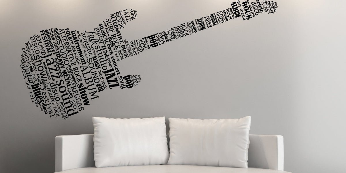 Large Vinyl Decal Wall Sticker Word Clouds Music Notes Shape Guitar (n ...