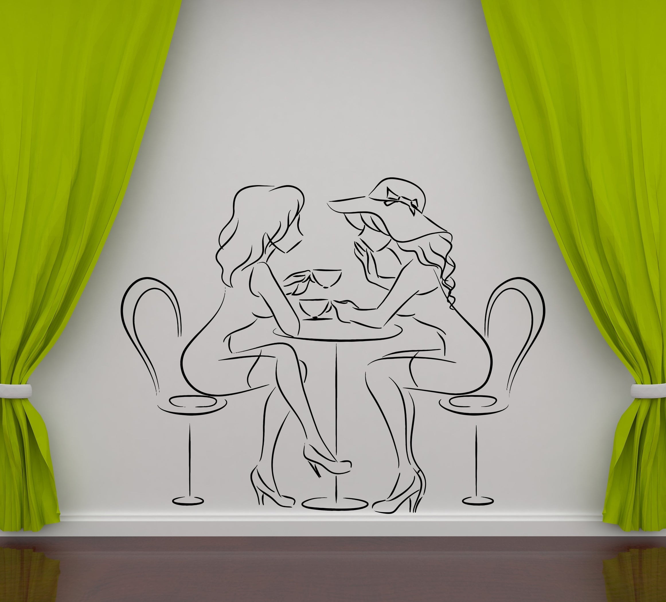 Window Sign Vinyl Decal Woman Sit in the Cafe and Drink Coffee Cafe Re ...