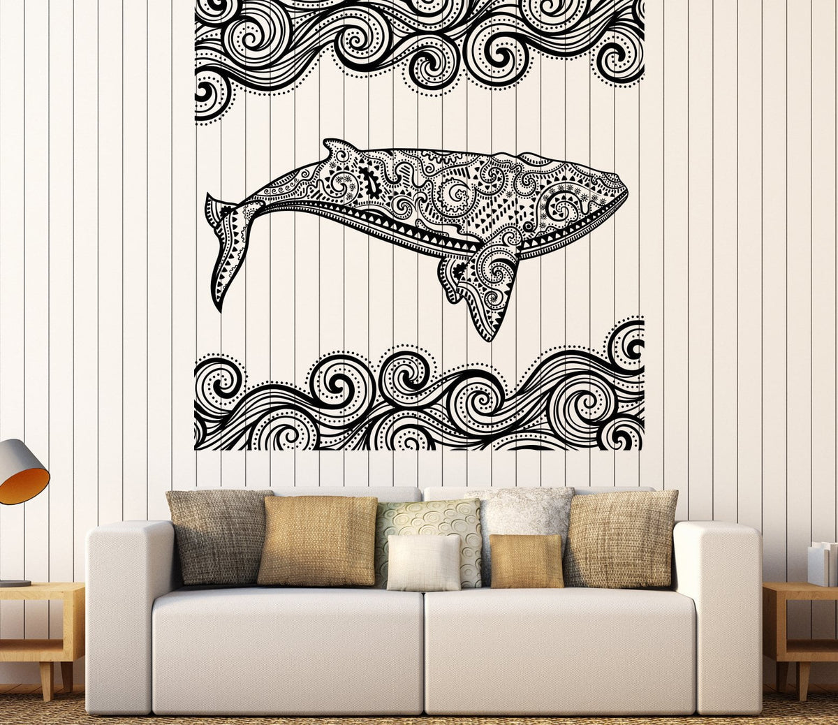 Large Wall Vinyl Decal Sticker Ocean Whale Decorative Tribal Ornaments ...