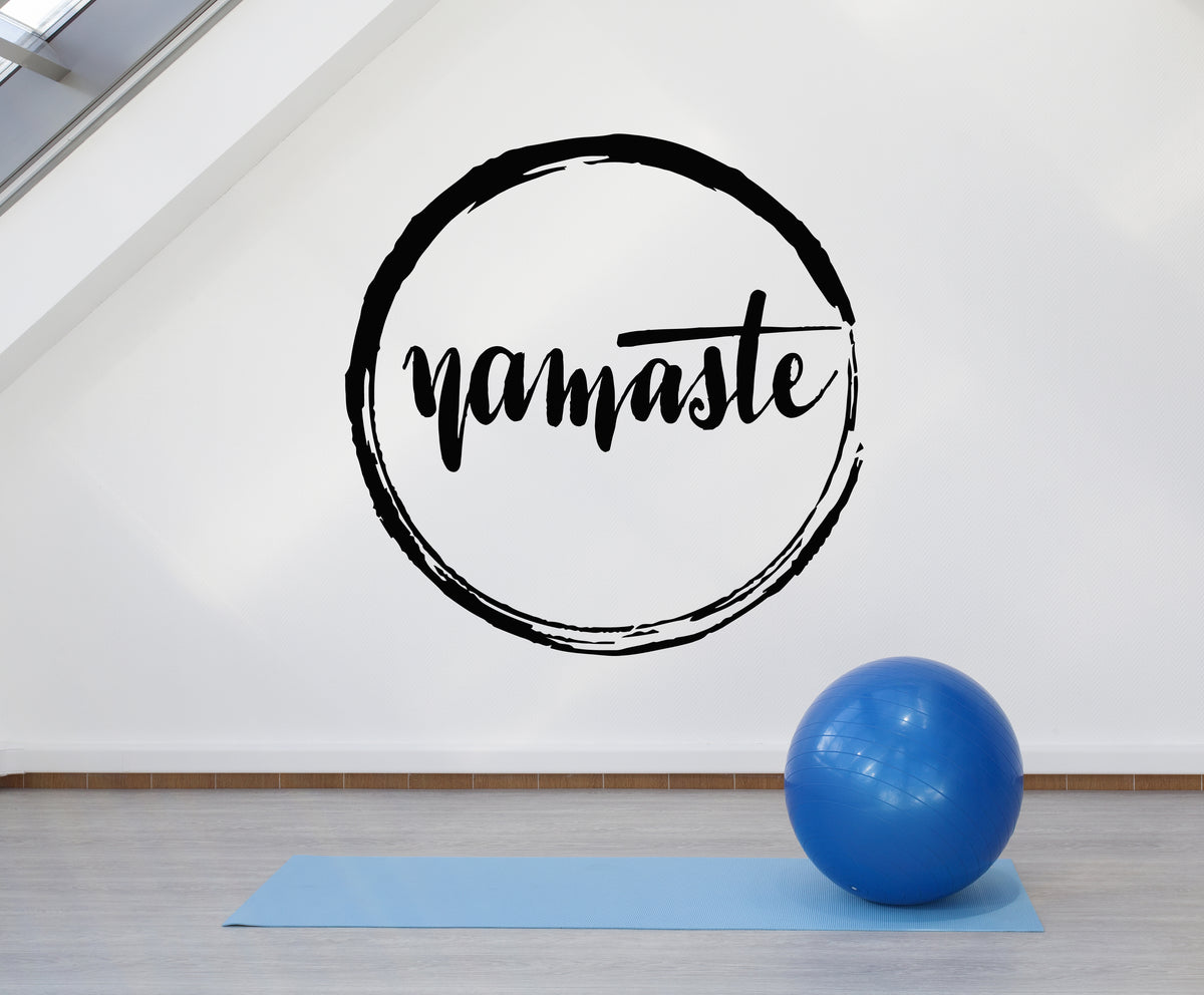 Vinyl Wall Decal Circle Lettering Namaste Hands Yoga Meditation Room S ...