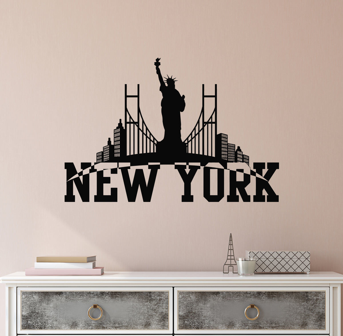 Vinyl Wall Decal Statue of Liberty New York Lettering Big City Sticker ...