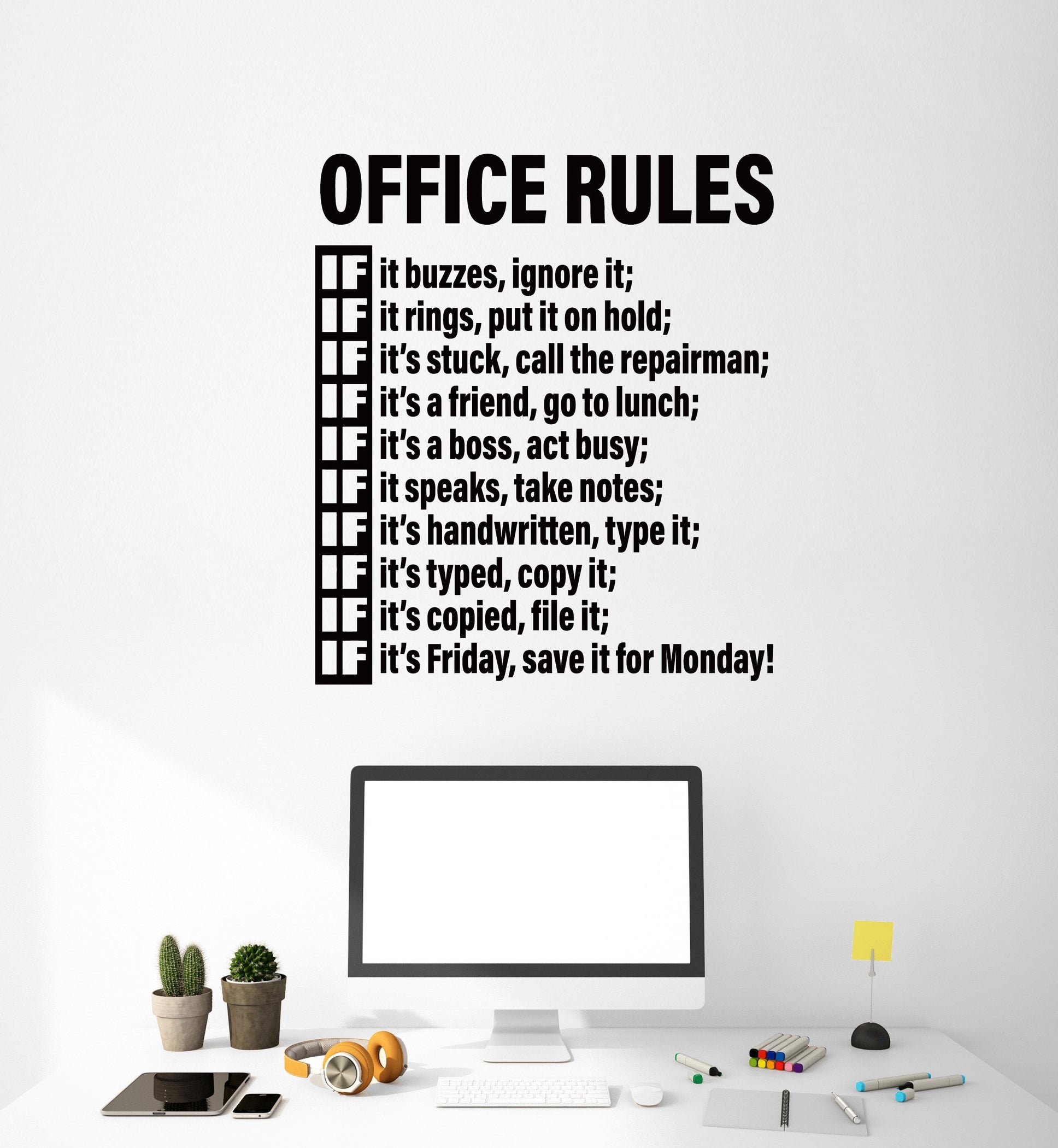 Vinyl Wall Decal Office Rules Room Space Decoration Idea Decor Art Sti ...