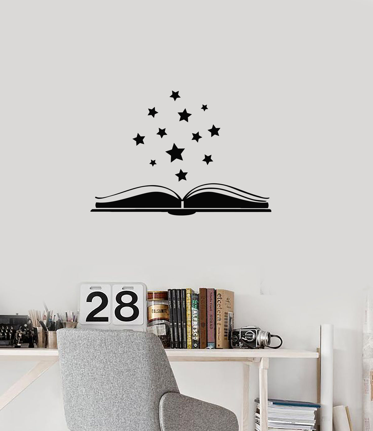Vinyl Wall Decal Open Book Stars Reading Room Library Interior Art Sti ...