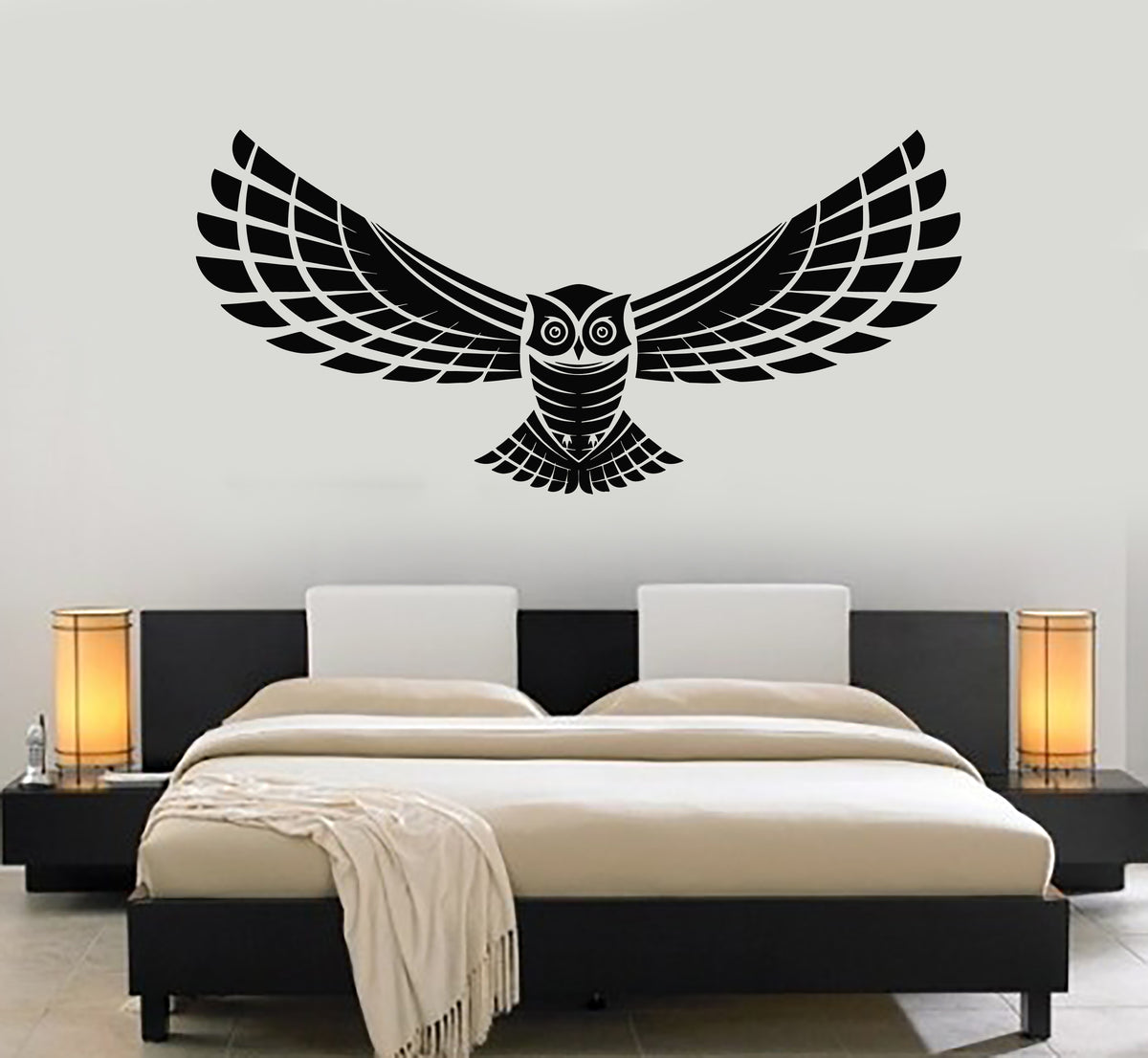 Vinyl Wall Decal Flying Night Bird Owl Wings Feathers Predatory Huntin ...