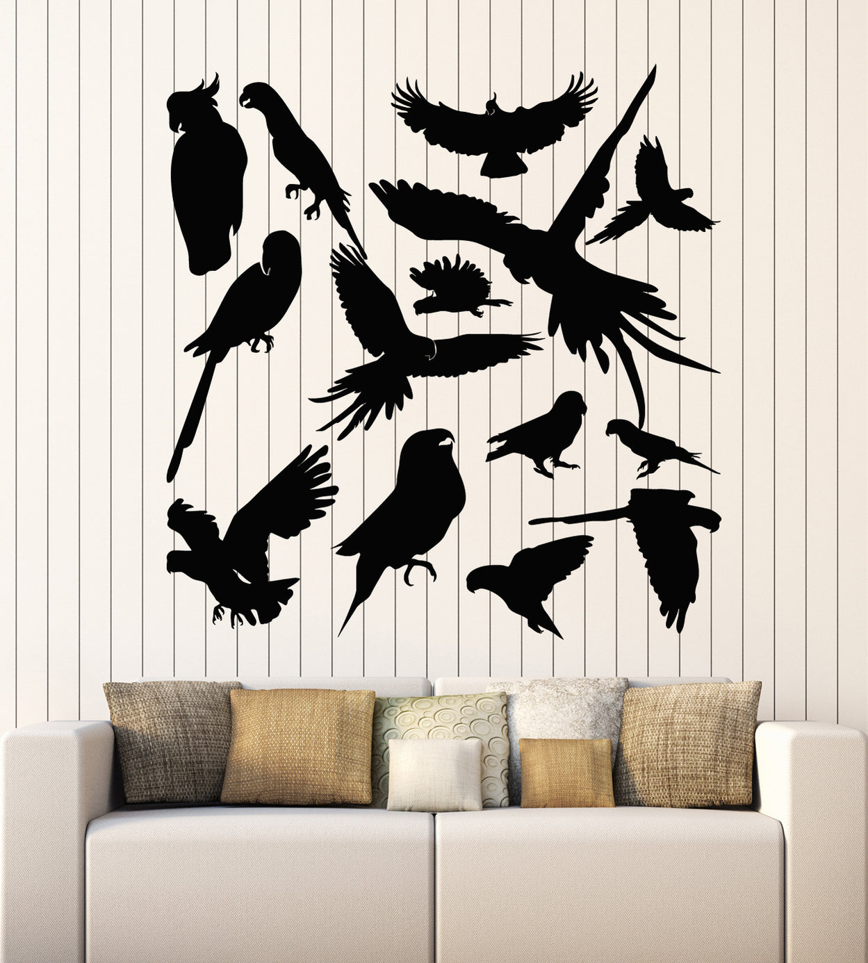 Vinyl Wall Decal Parrot Silhouettes Flying Birds Pattern Jungle Sticke ...