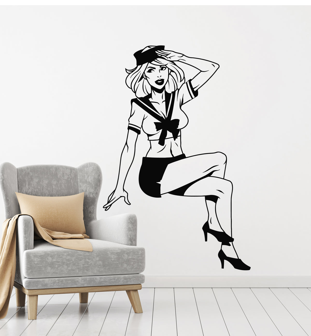 Vinyl Wall Decal Beauty Sexy Girl Pin Up Sailor Marine Style Stickers ...