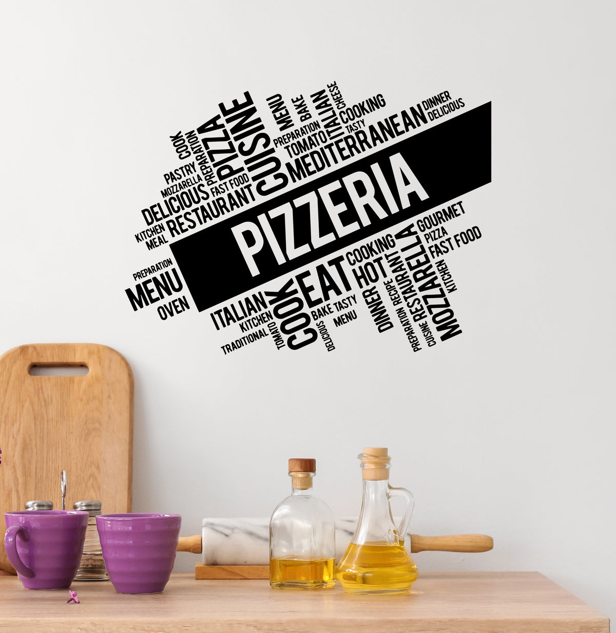 Vinyl Wall Decal Pizzeria Words Italian Cuisine Restaurant Pizza Stick ...