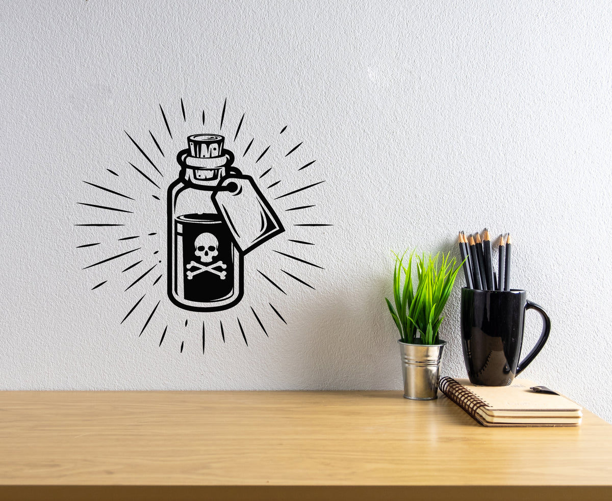 Vinyl Wall Decal Skull Bone Vial Of Poison Glass Bottle Venom Stickers ...