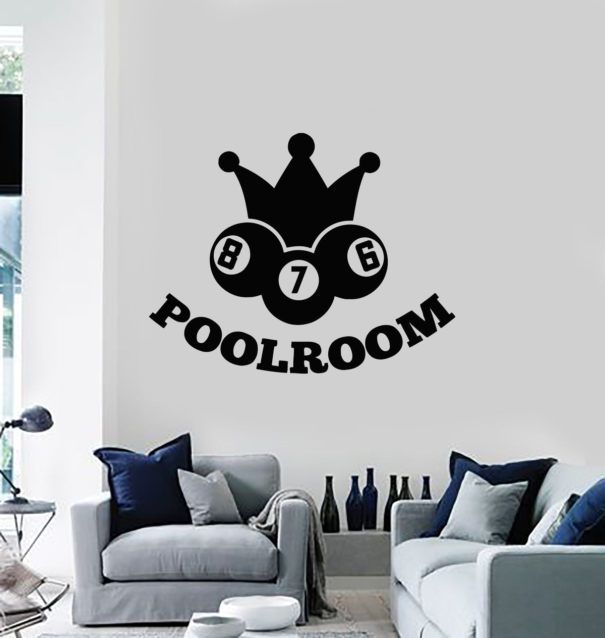 Vinyl Wall Decal Poolroom Crown Balls Cue Billiards Hobbies Stickers M ...
