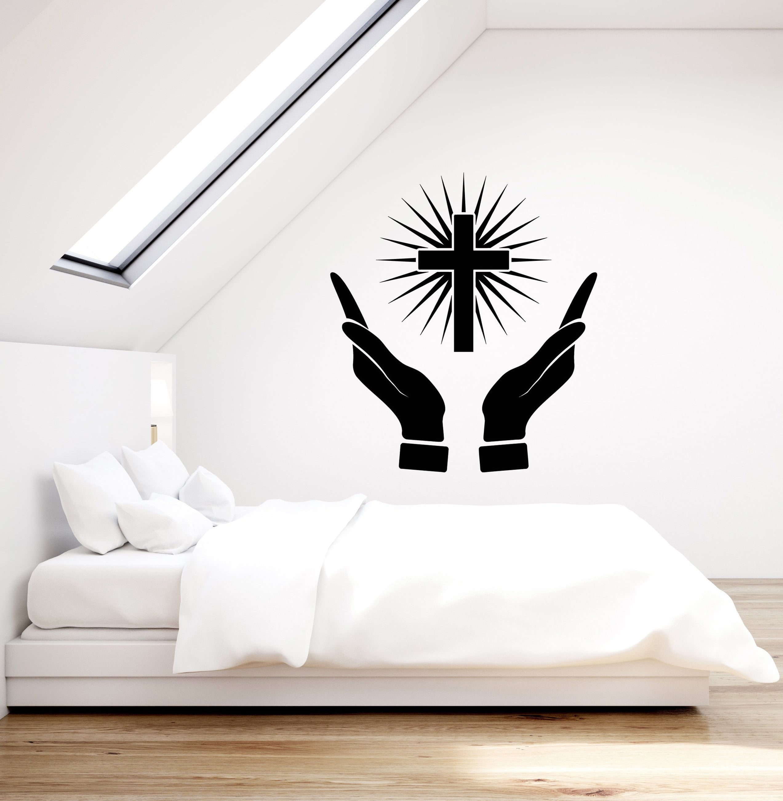Vinyl Wall Decal Prayer Room Cross Hands Christianity Art Room Sticker ...
