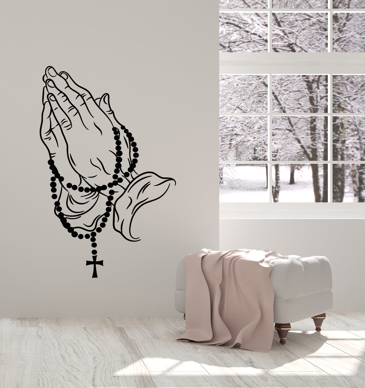 Vinyl Wall Decal Beads Cross Hands Christian Prayer Room Stickers Mura ...