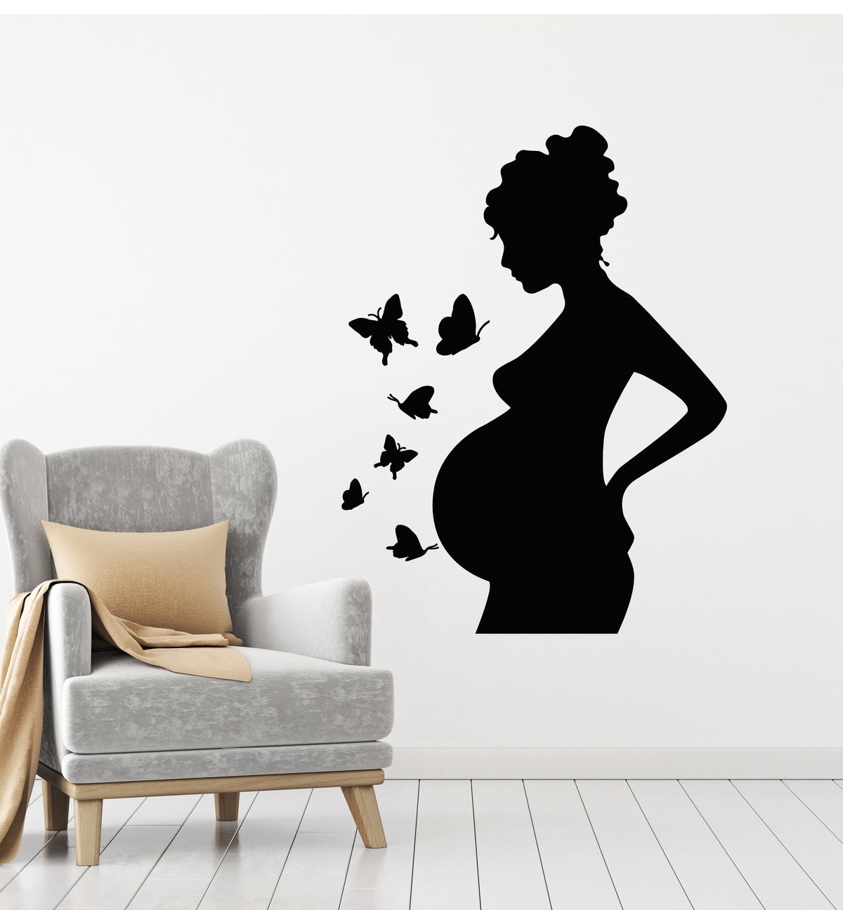 Vinyl Wall Decal Butterflies Mom Pregnant Woman Family Stickers Mural ...