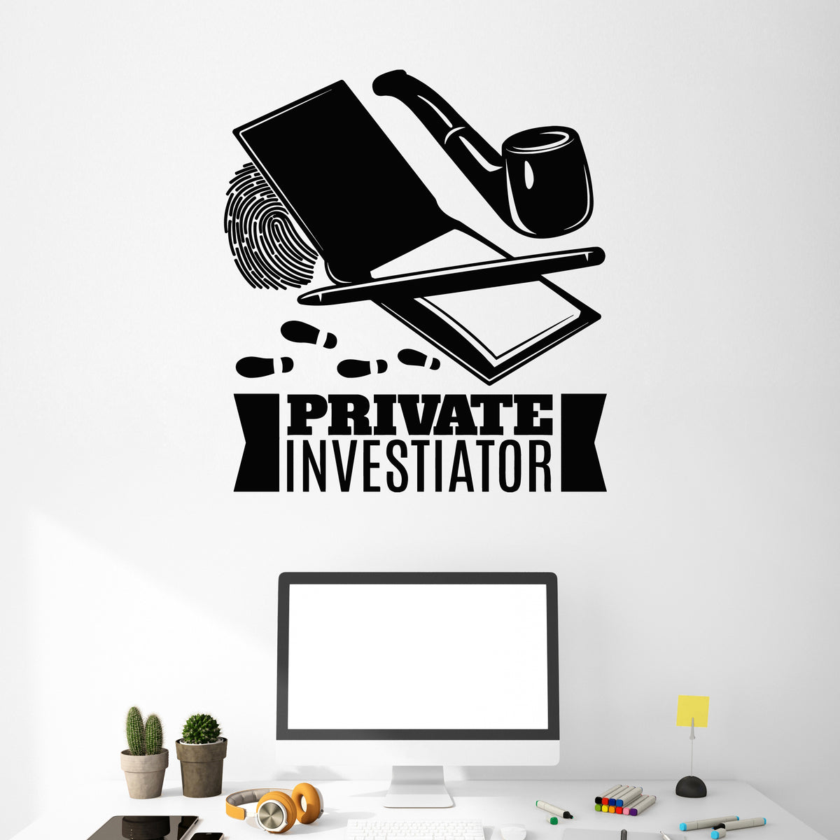 Vinyl Wall Decal Detective Private Investigator Fingerprint Sleuth Tub ...
