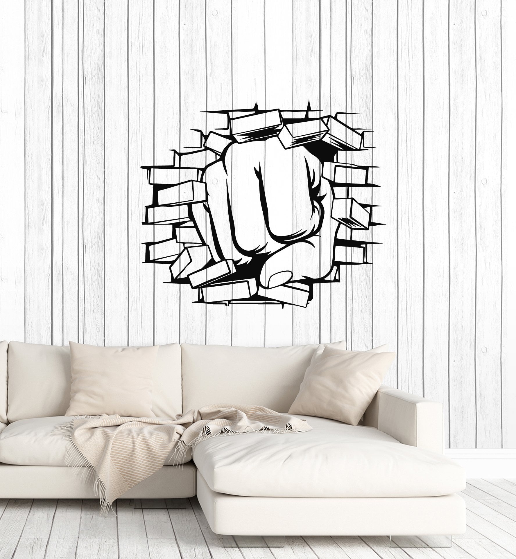 Vinyl Wall Decal Fist Punching Punch Bricks MMA Fight Club Stickers Mu ...